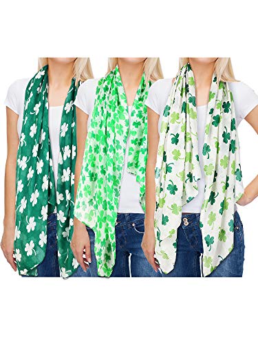 Skylety St. Patrick's Day Printed Scarf Long Shamrock Shawl Irish Theme Scarf for Holiday Outfits Accessories (Color Set 1, 3 Pieces)