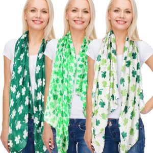 Skylety St. Patrick's Day Printed Scarf Long Shamrock Shawl Irish Theme Scarf for Holiday Outfits Accessories (Color Set 1, 3 Pieces)