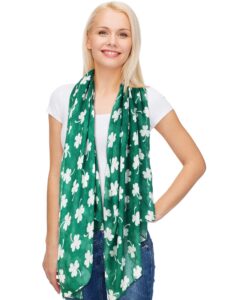 skylety st. patrick's day printed scarf long shamrock shawl irish theme scarf for holiday outfits accessories (green background, 1 piece)