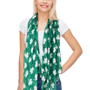 Skylety St. Patrick's Day Printed Scarf Long Shamrock Shawl Irish Theme Scarf for Holiday Outfits Accessories (Green Background, 1 Piece)