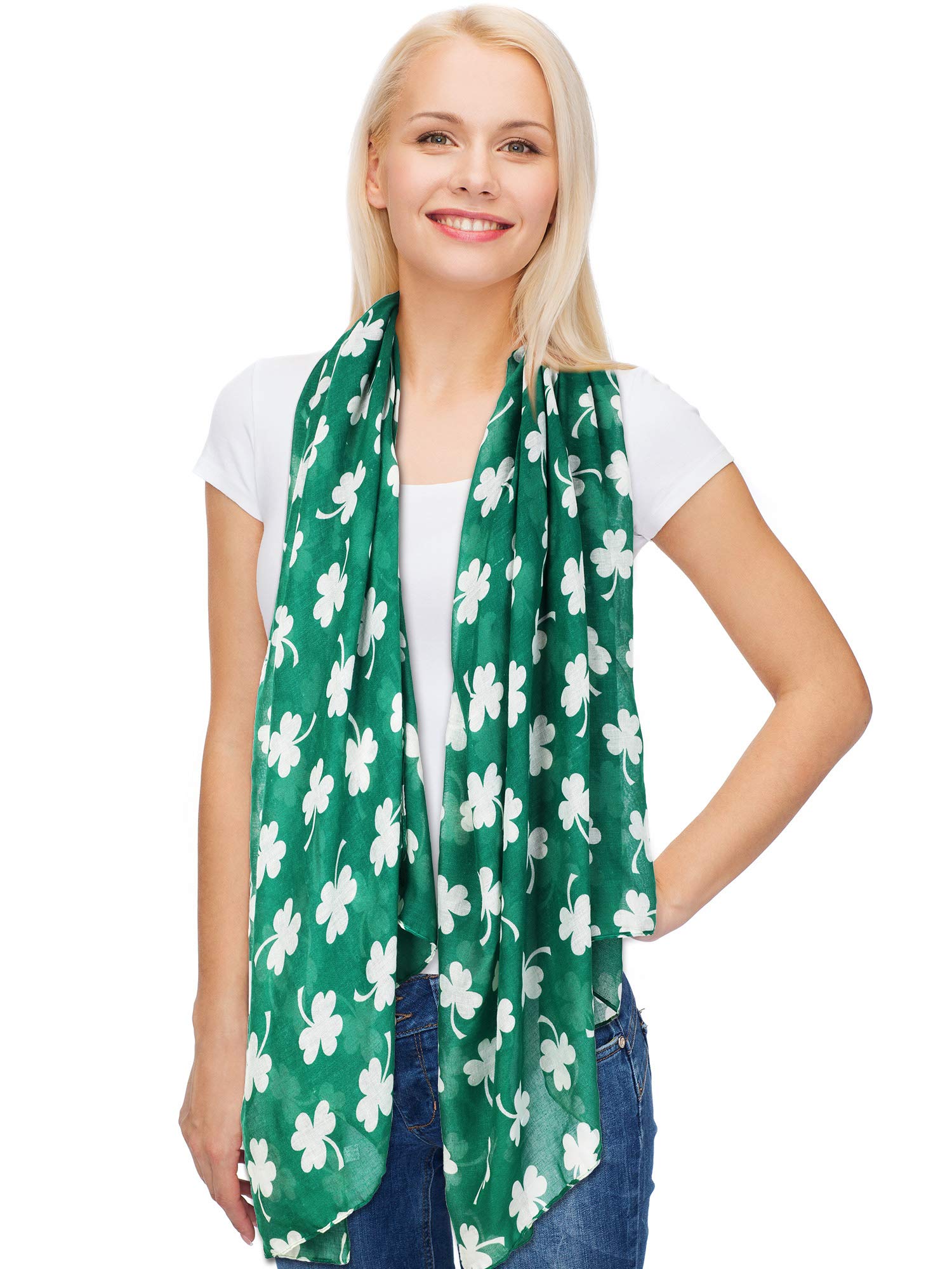 Skylety St. Patrick's Day Printed Scarf Long Shamrock Shawl Irish Theme Scarf for Holiday Outfits Accessories (Green Background, 1 Piece)