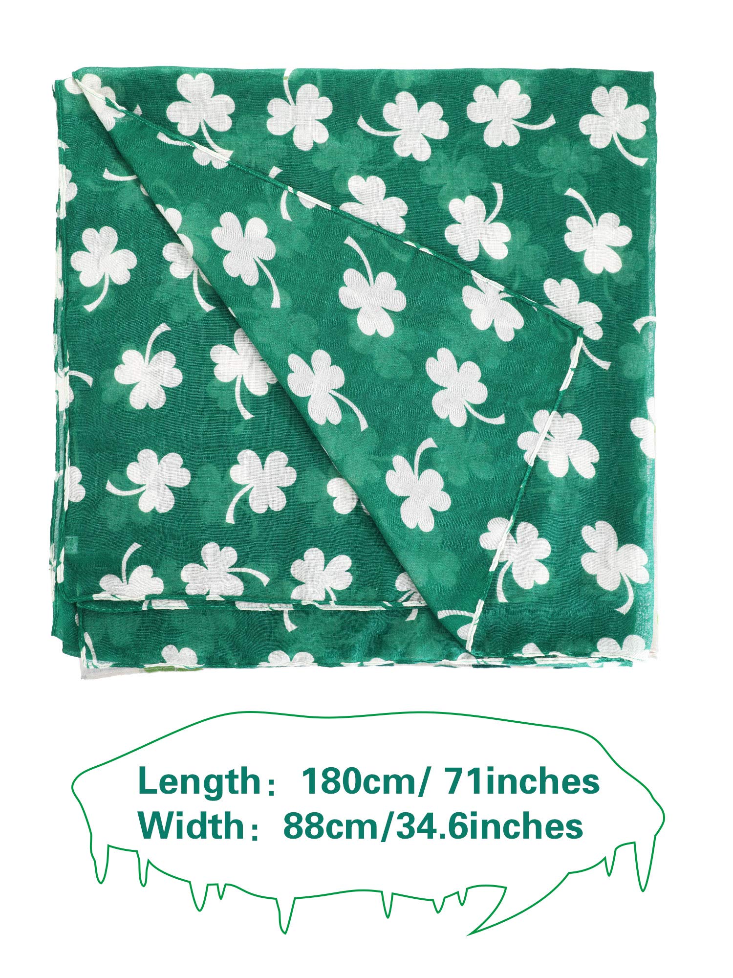 Skylety St. Patrick's Day Printed Scarf Long Shamrock Shawl Irish Theme Scarf for Holiday Outfits Accessories (Green Background, 1 Piece)