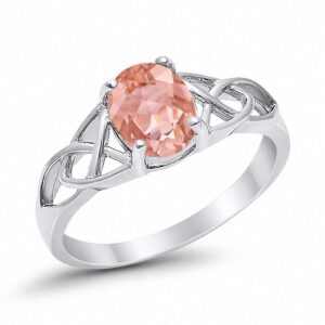 blue apple co. celtic accent solitaire ring oval simulated morganite 925 sterling silver, size-9