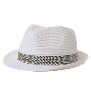 fancet packable white straw fedora panama sun summer beach derby hat cuban trilby men women medium