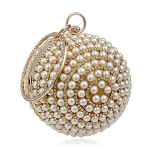 tngan womens evening bag round ball wedding handbag artificial pearl purse golden