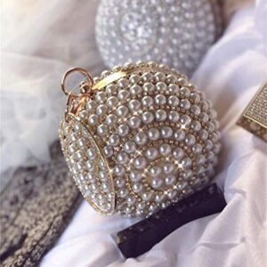 Tngan Womens Evening Bag Round Ball Wedding Handbag Artificial Pearl Purse Golden