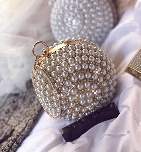 Tngan Womens Evening Bag Round Ball Wedding Handbag Artificial Pearl Purse Golden