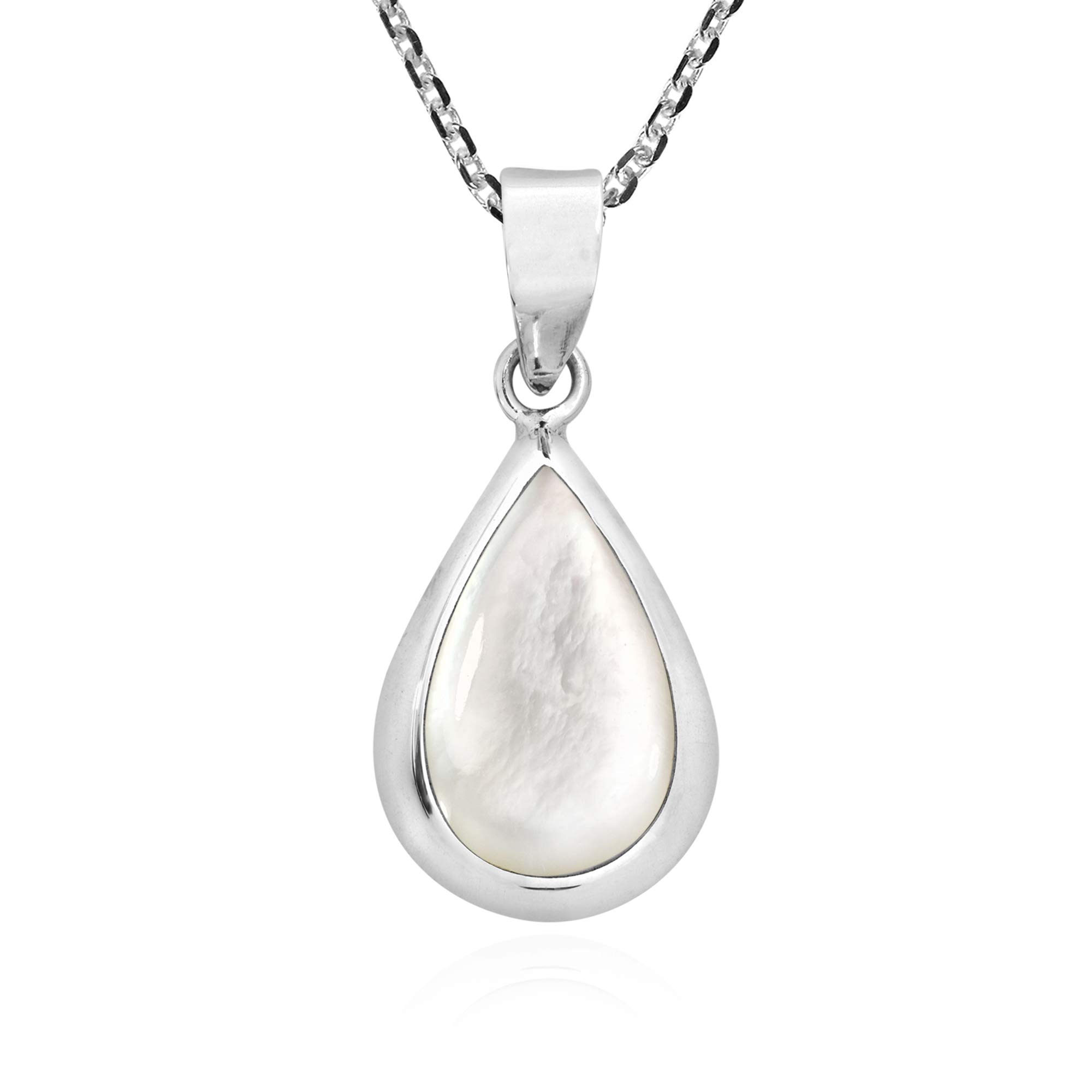 AeraVida Simply Elegant Teardrop Mother of Pearl Inlay .925 Sterling Silver Necklace | Classic Necklace Jewelry for Women | Jewelry Gift