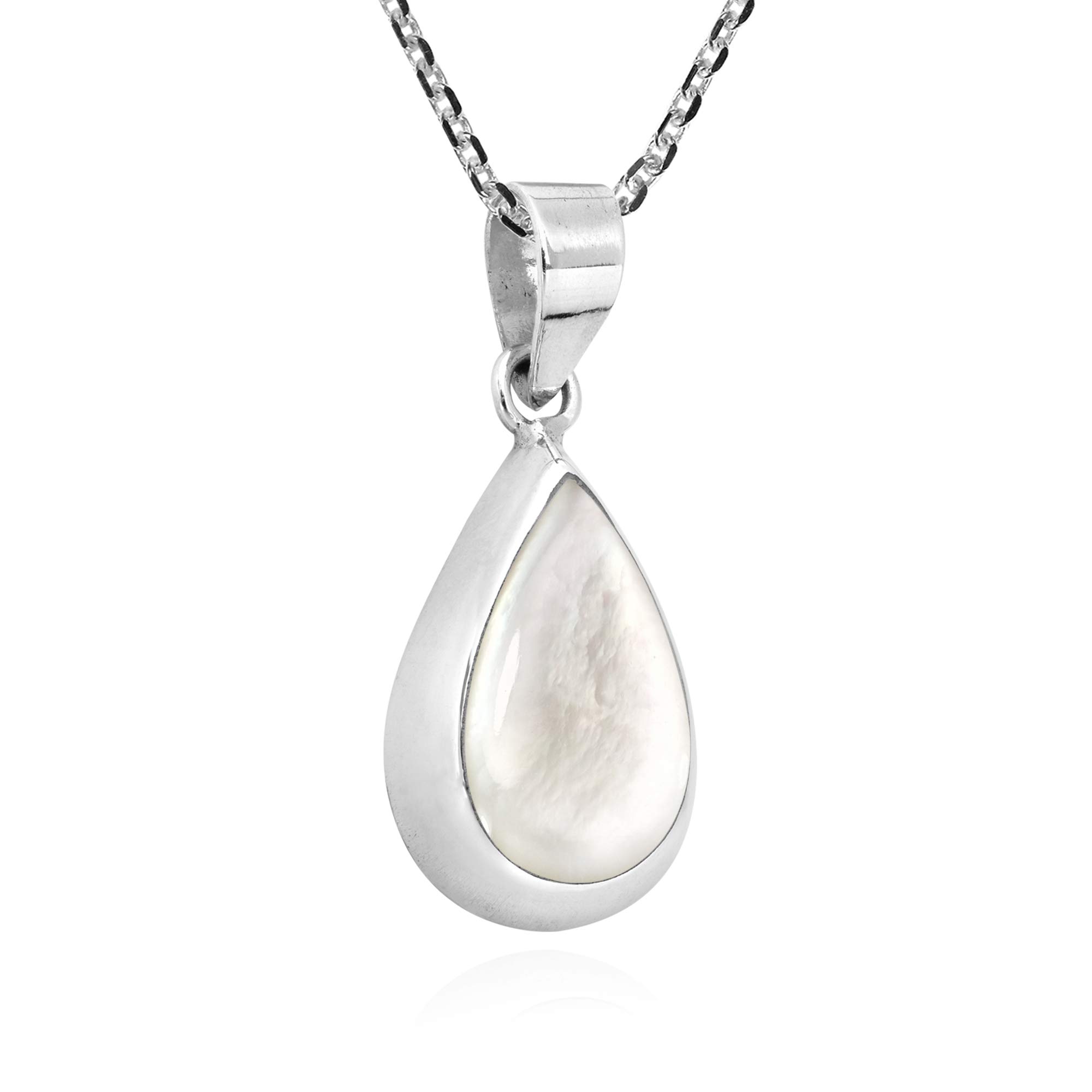 AeraVida Simply Elegant Teardrop Mother of Pearl Inlay .925 Sterling Silver Necklace | Classic Necklace Jewelry for Women | Jewelry Gift