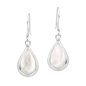 aeravida elegant teardrop white mother of pearl inlay sterling silver dangle earrings