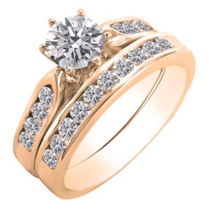 dazzlingrock collection 1.00 carat (ctw) in 10k rose gold round lab grown diamond women engagement band ring set 1 ct (size 7)