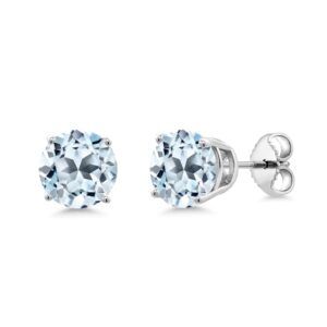 gem stone king 925 sterling silver sky blue topaz stud earrings for women (3.40 cttw, gemstone birthstone round 7mm)