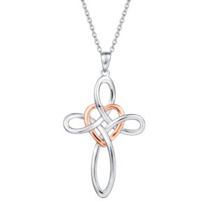 carleen white gold plated real sterling silver celtic knot cross crucifix infinity heart pendant necklace gift for women, 16" + 2" extender