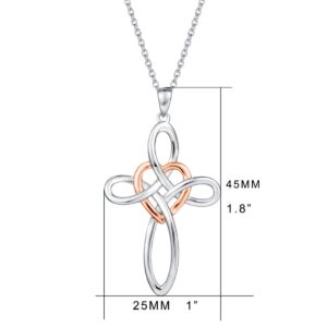 Carleen White Gold Plated Real Sterling Silver Celtic Knot Cross Crucifix Infinity Heart Pendant Necklace Gift For Women, 16" + 2" Extender