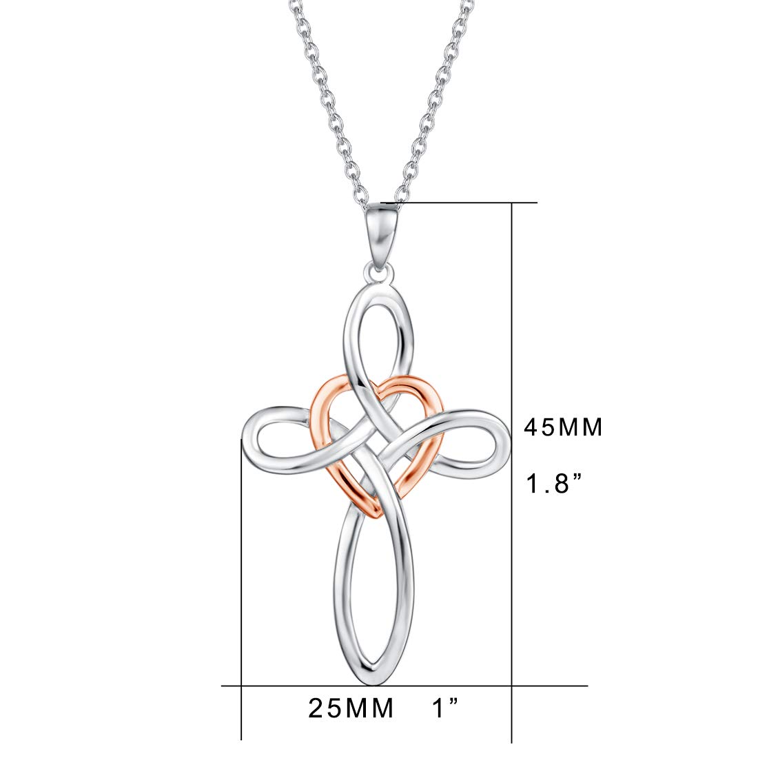 Carleen White Gold Plated Real Sterling Silver Celtic Knot Cross Crucifix Infinity Heart Pendant Necklace Gift For Women, 16" + 2" Extender