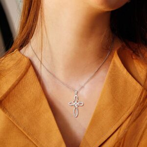 Carleen White Gold Plated Real Sterling Silver Celtic Knot Cross Crucifix Infinity Heart Pendant Necklace Gift For Women, 16" + 2" Extender