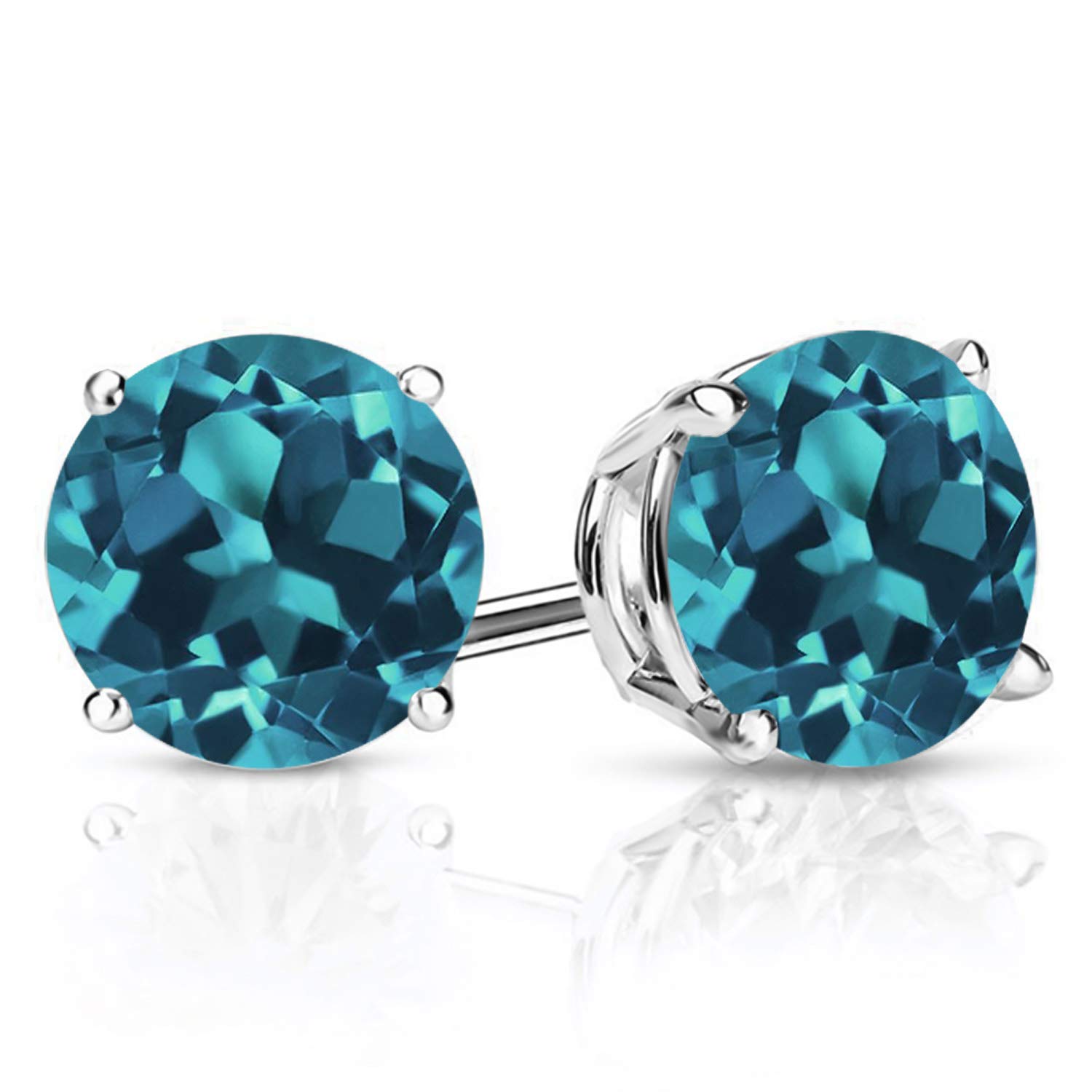 Gem Stone King 925 Sterling Silver London Blue Topaz Stud Earrings For Women (3.40 Cttw, Gemstone Birthstone, Round 7MM)