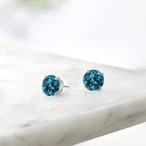 Gem Stone King 925 Sterling Silver London Blue Topaz Stud Earrings For Women (3.40 Cttw, Gemstone Birthstone, Round 7MM)