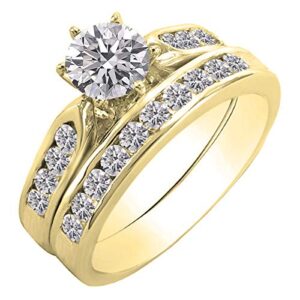 Dazzlingrock Collection 1.00 Carat (ctw) 10K Yellow Gold Round Lab Grown Diamond Ladies Engagement Band Ring Set 1 CT (Size 7)