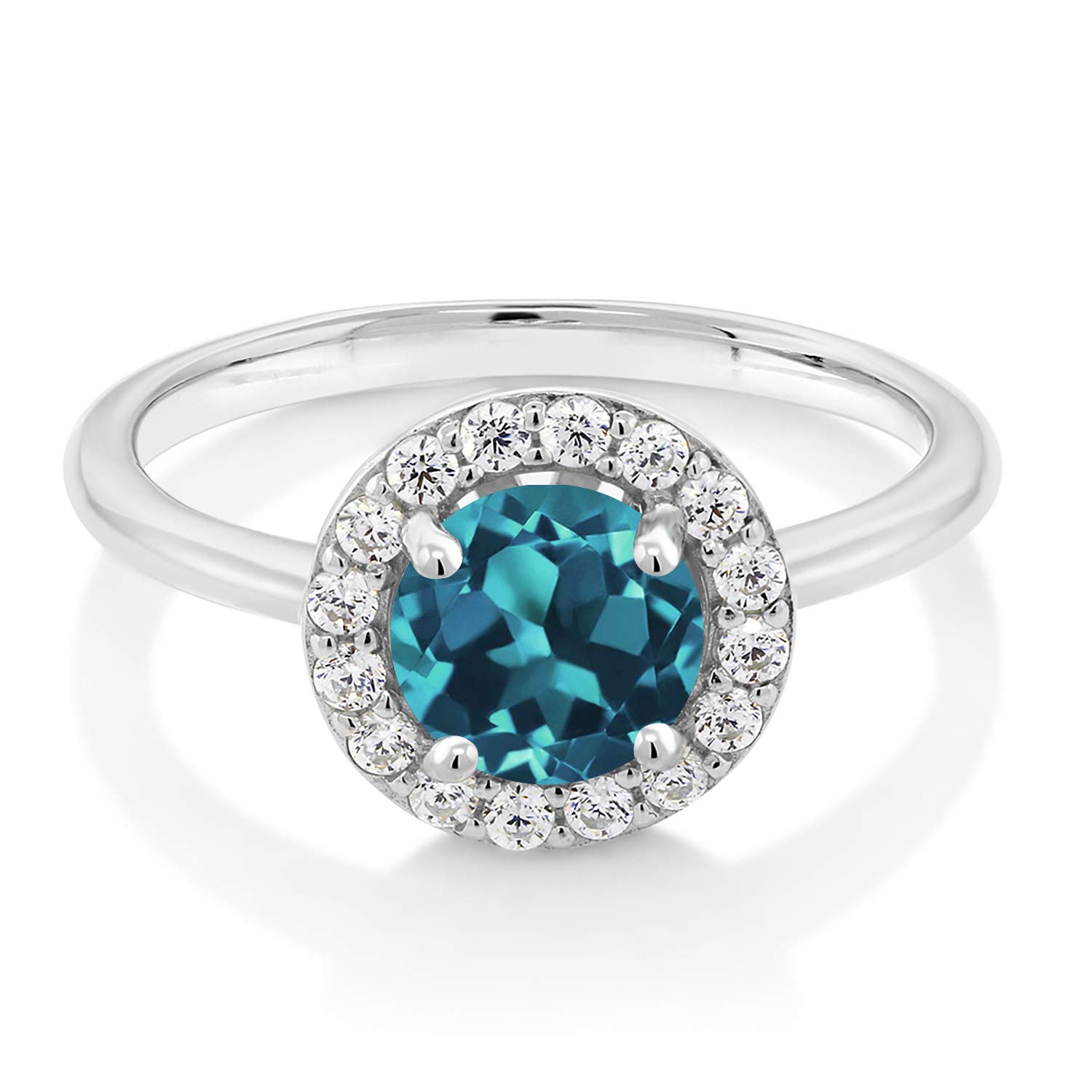 Gem Stone King 925 Sterling Silver London Blue Topaz Halo Engagement Ring For Women (1.86 Cttw, Round 7MM, Gemstone Birthstone, Available in size 5, 6, 7, 8, 9)