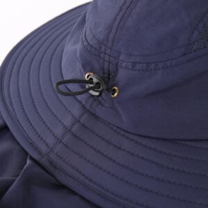 Home Prefer Mens UPF 50+ Sun Protection Hat Wide Brim Fishing Hat with Neck Flap (Navy Blue)