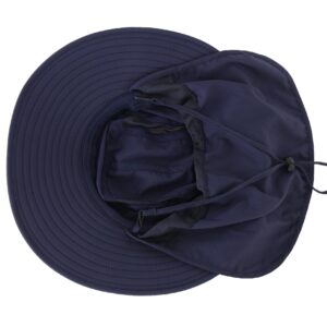 Home Prefer Mens UPF 50+ Sun Protection Hat Wide Brim Fishing Hat with Neck Flap (Navy Blue)