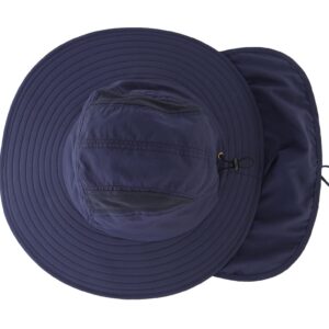 Home Prefer Mens UPF 50+ Sun Protection Hat Wide Brim Fishing Hat with Neck Flap (Navy Blue)