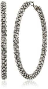 guess women's silver-tone pave crystal glass stone hoop earrings