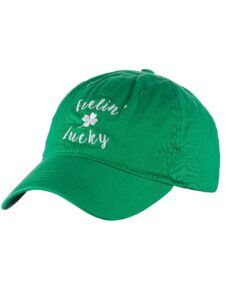 d&y st. patrick's day embroidered quote lucky clover low profile baseball cap, lucky, green