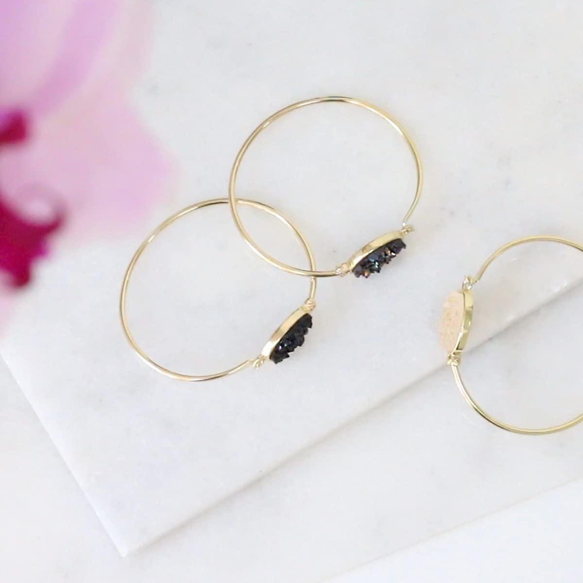 Black and Gold Bracelet for Women - Gold and Black Bracelet for Women, Gold and Black Bracelets for Women, Black Bangles for Women Black Jewelry Gold Tone Simulated Druzy Black Cuff Bracelet for Women