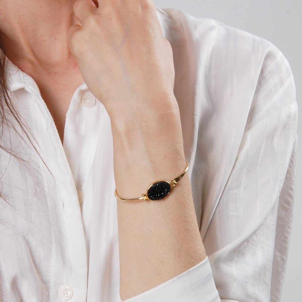 Black and Gold Bracelet for Women - Gold and Black Bracelet for Women, Gold and Black Bracelets for Women, Black Bangles for Women Black Jewelry Gold Tone Simulated Druzy Black Cuff Bracelet for Women