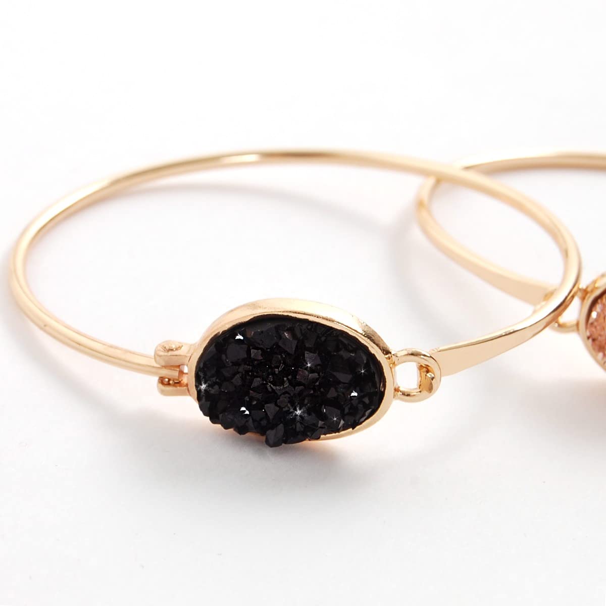 Black and Gold Bracelet for Women - Gold and Black Bracelet for Women, Gold and Black Bracelets for Women, Black Bangles for Women Black Jewelry Gold Tone Simulated Druzy Black Cuff Bracelet for Women