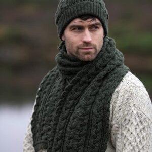 Aran Crafts Irish Cable Knitted Wool Heavyweight Scarf 10"x64" (X4855-AGRE)