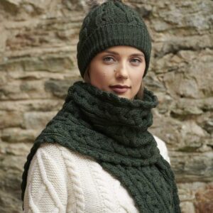 Aran Crafts Irish Cable Knitted Wool Heavyweight Scarf 10"x64" (X4855-AGRE)