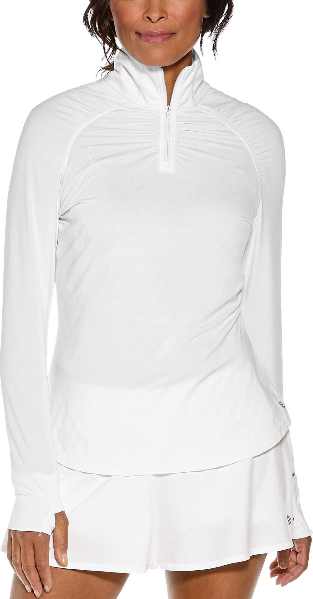 Coolibar UPF 50+ Women's Arabella Golf Quarter Zip - Sun Protective (Small- White Diamond Jacquard)