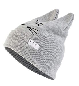 neff womens kitty cat beanie, grey heather one size