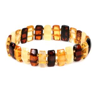 AMBERAGE Natural Baltic Amber Stretch Bracelet for Women - Hand Made from Polished/Certified Baltic Amber Beads