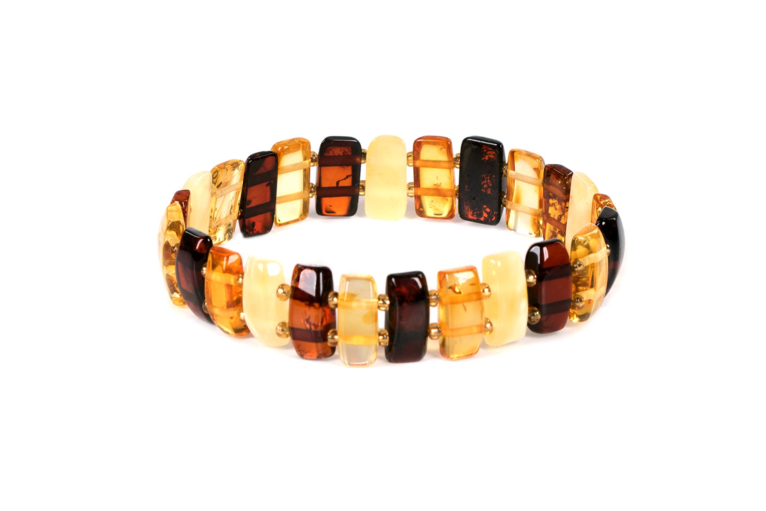 AMBERAGE Natural Baltic Amber Stretch Bracelet for Women - Hand Made from Polished/Certified Baltic Amber Beads