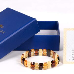 AMBERAGE Natural Baltic Amber Stretch Bracelet for Women - Hand Made from Polished/Certified Baltic Amber Beads