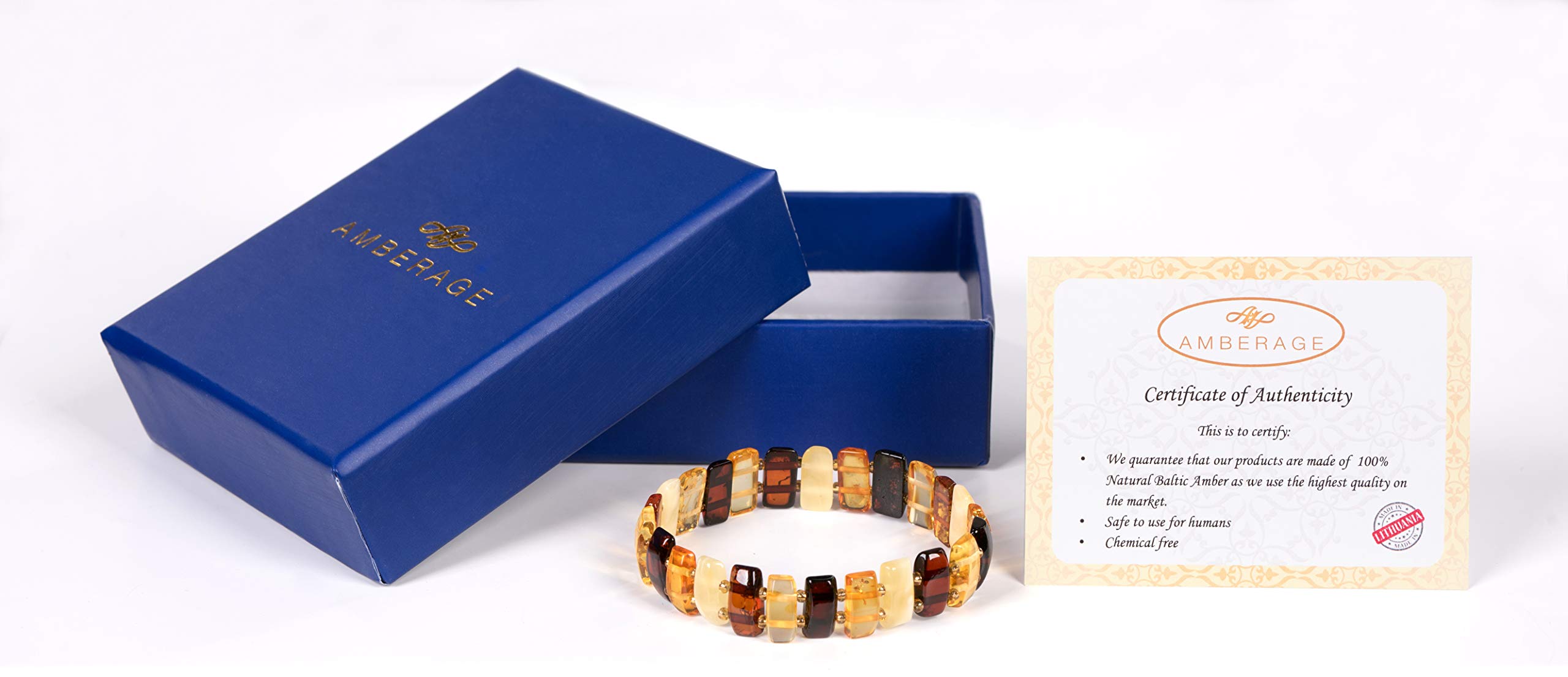 AMBERAGE Natural Baltic Amber Stretch Bracelet for Women - Hand Made from Polished/Certified Baltic Amber Beads