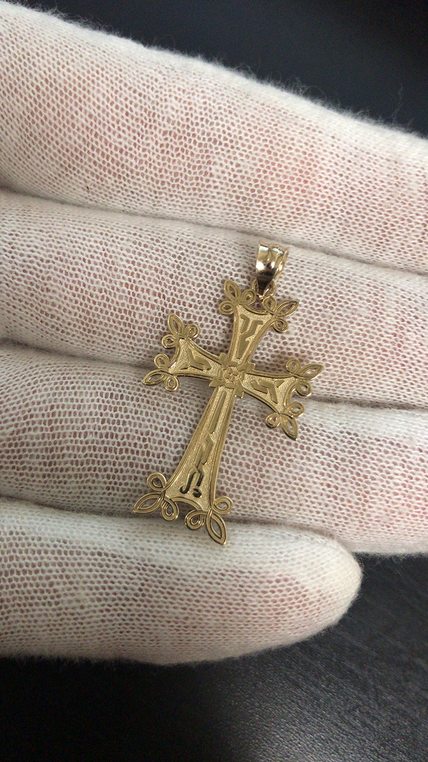 LA BLINGZ 14K Yellow Gold Armenian Reversible Cross Pendant