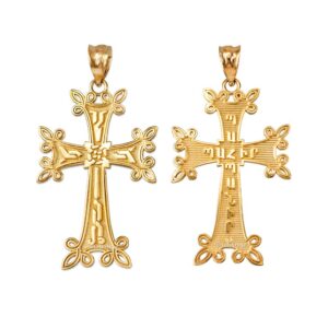 LA BLINGZ 14K Yellow Gold Armenian Reversible Cross Pendant