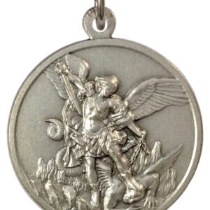 Saint Michael The Archangel Silver Tone Medal - BIg Size - 32 mm - Made in HIGH RELIEF