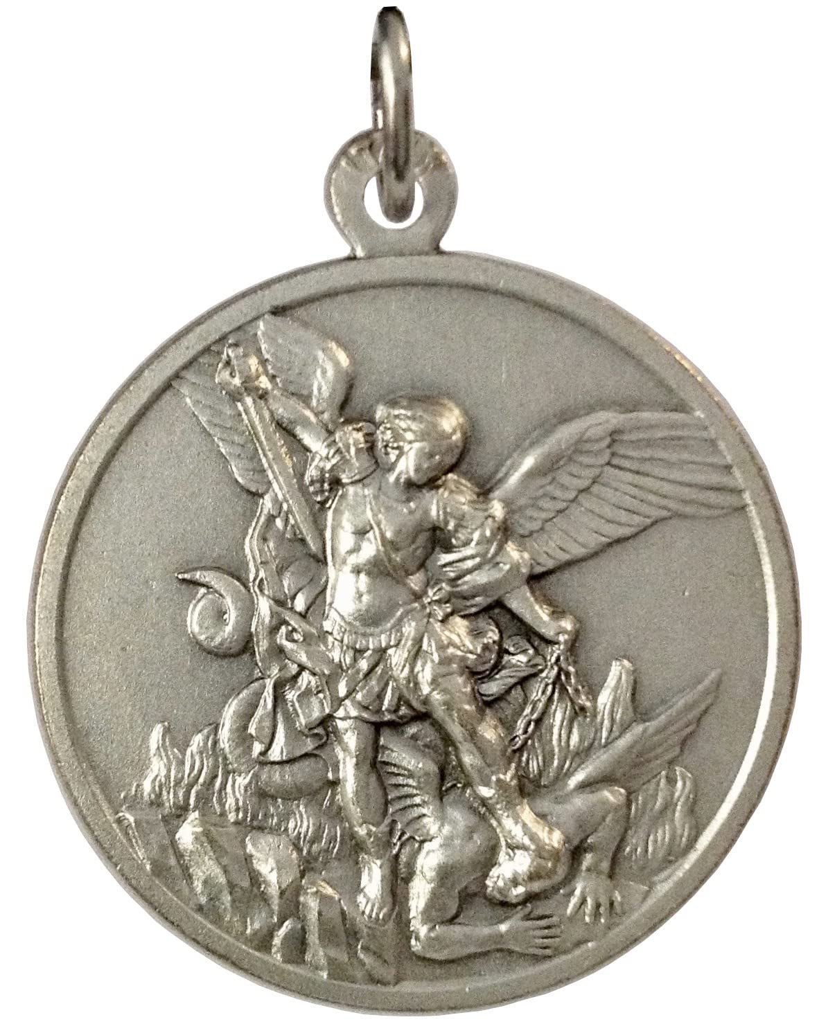 Saint Michael The Archangel Silver Tone Medal - BIg Size - 32 mm - Made in HIGH RELIEF