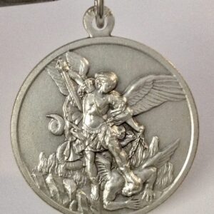 Saint Michael The Archangel Silver Tone Medal - BIg Size - 32 mm - Made in HIGH RELIEF