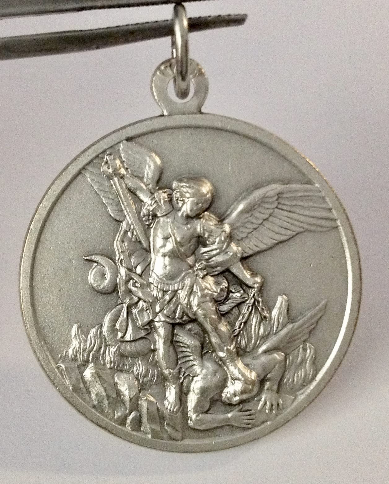 Saint Michael The Archangel Silver Tone Medal - BIg Size - 32 mm - Made in HIGH RELIEF