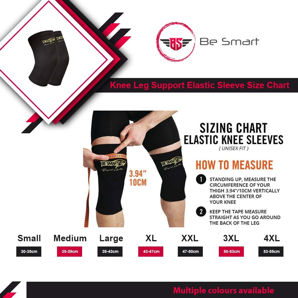 Be Smart Elastic Knee Sleeve Support Brace for Joint Pain Injury Sprain Knee Cap Compress (Single, X-Large)