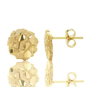 lovebling 10k yellow gold round nugget stud earrings (.40")