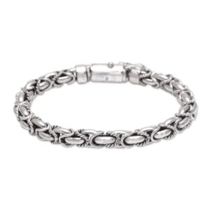 novica artisan handmade sterling silver chain bracelet from bali no stone indonesia [8.5 in l x 0.3 in w fits wrist size 7.5 in l] ' valiant spirit'