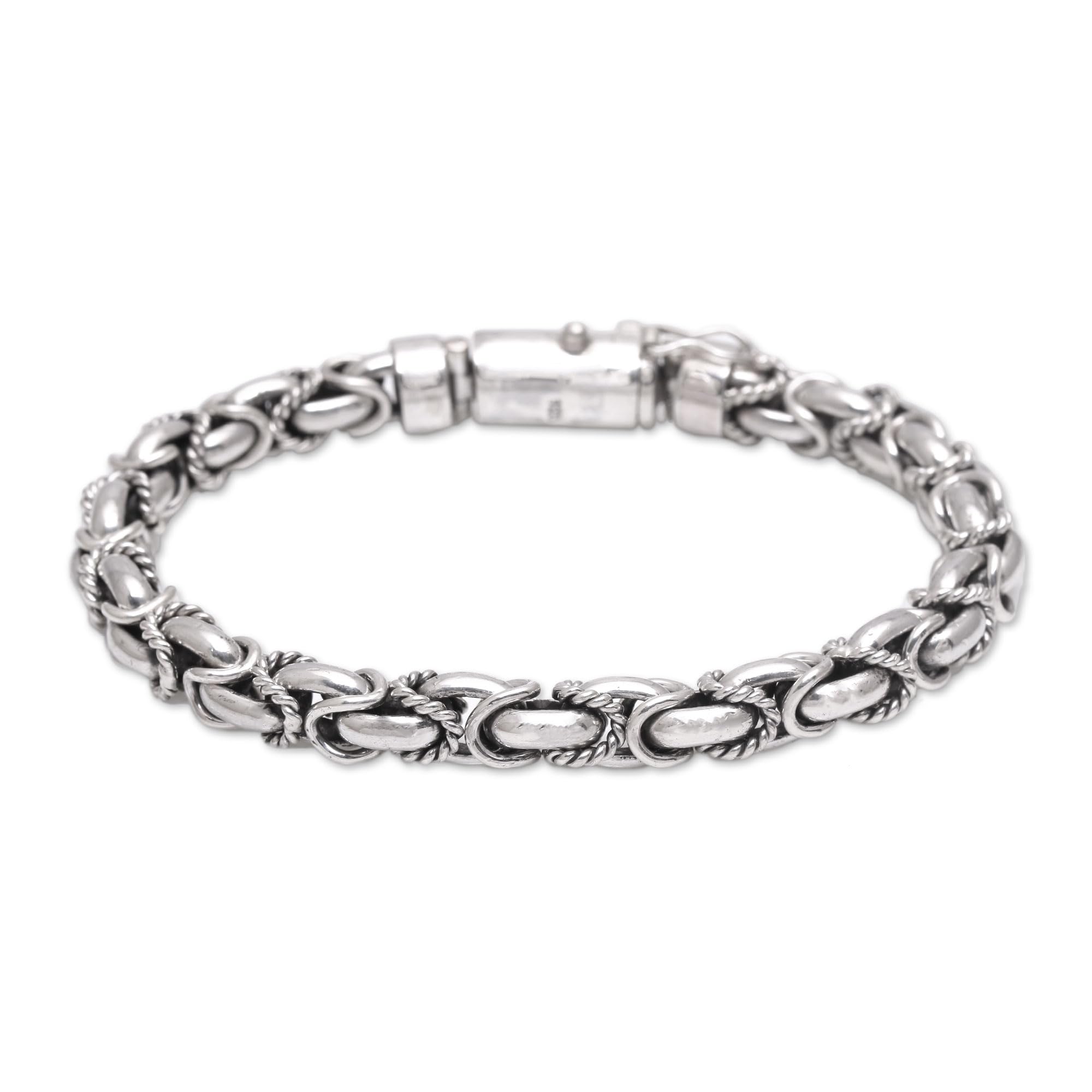 NOVICA Artisan Handmade Sterling Silver Chain Bracelet from Bali No Stone Indonesia [8.5 in L x 0.3 in W Fits Wrist Size 7.5 in L] ' Valiant Spirit'